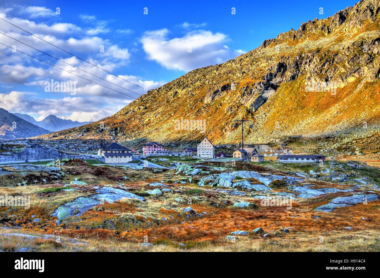 View of St. Gotthard Pass in Swiss Alps Stock Photo - Alamy
