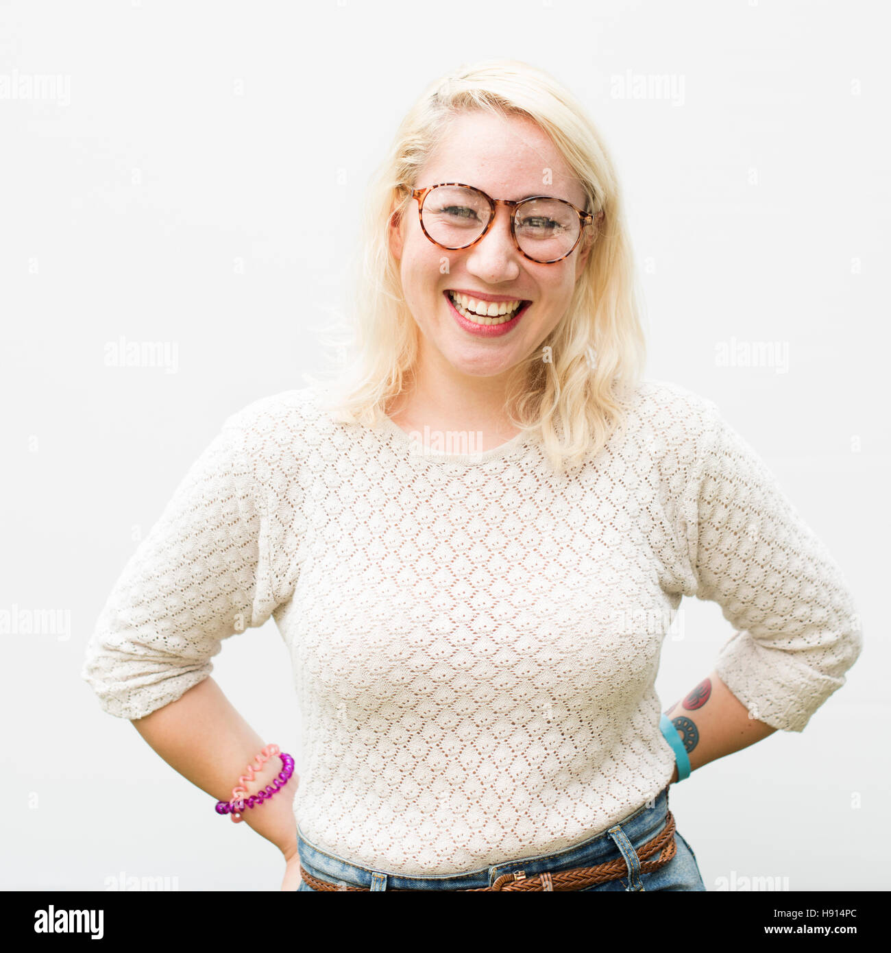 Woman Posing Portrait Fashionable Nerd Concept Stock Photo - Alamy