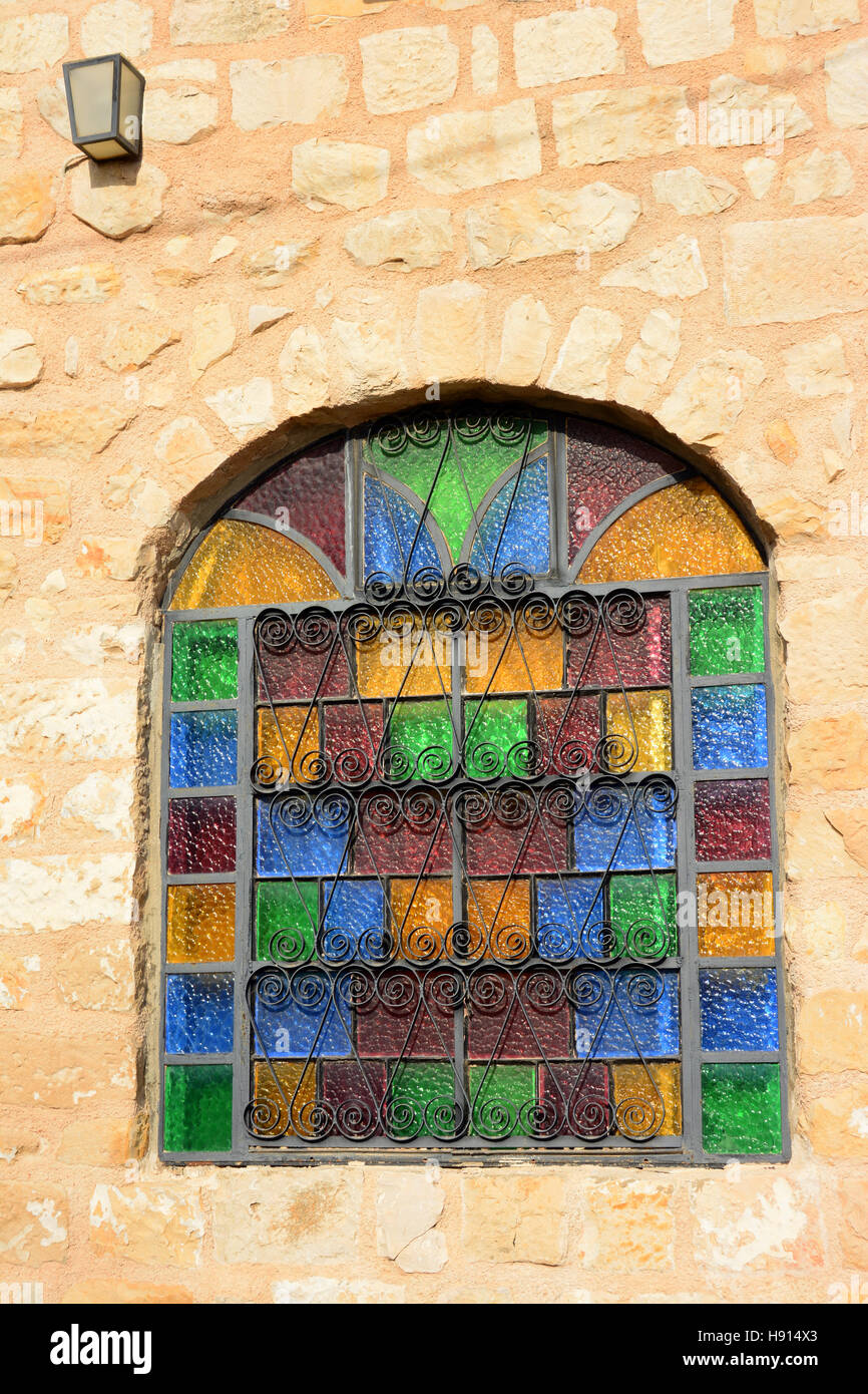 Colored glass window in Safed, Israel Stock Photo - Alamy