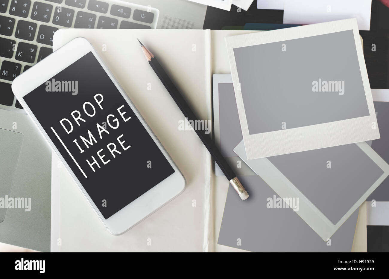 Drop Image Here Data Digital Devices Internet Concept Stock Photo - Alamy