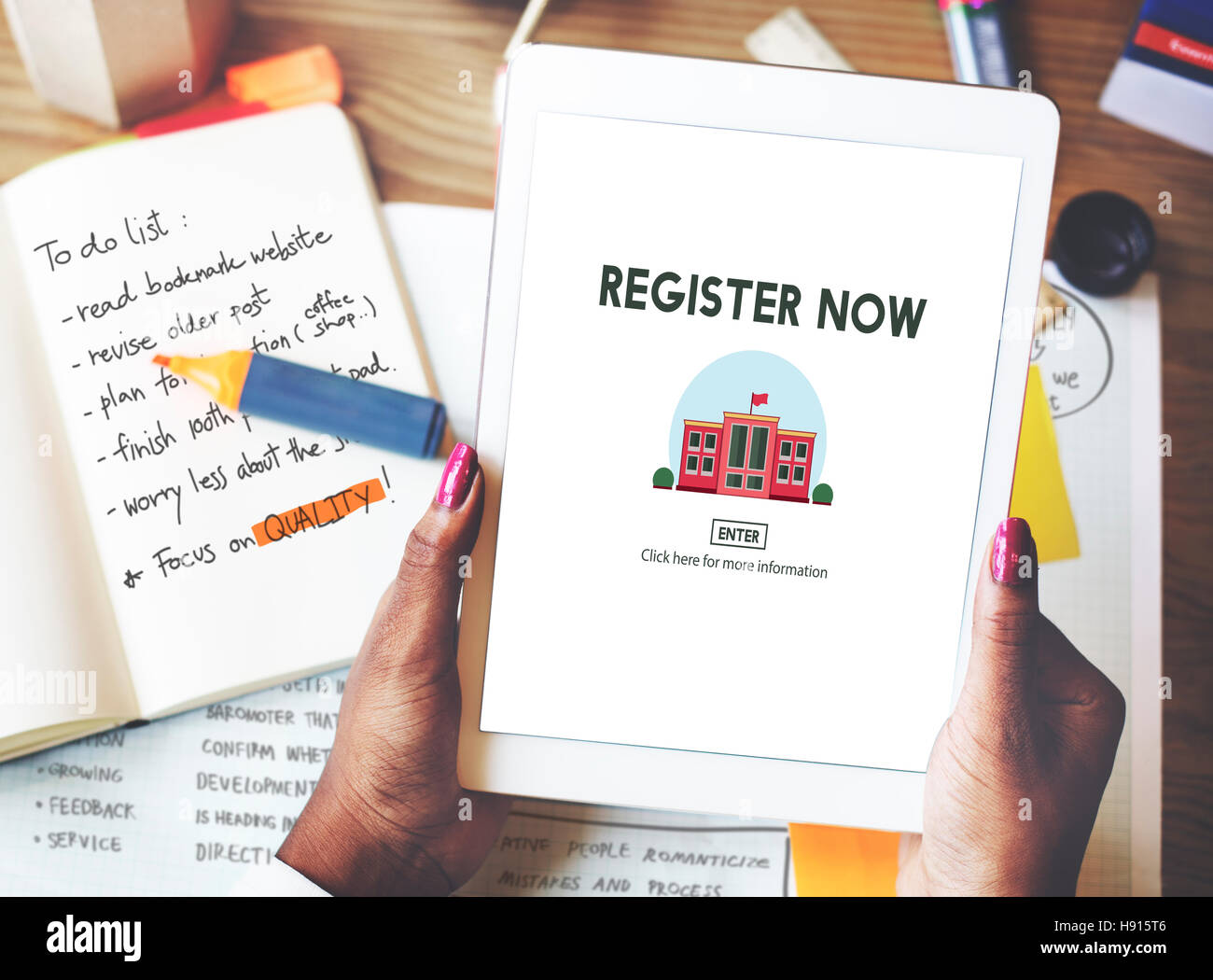 Register Now E-learning Education Website Concept Stock Photo - Alamy