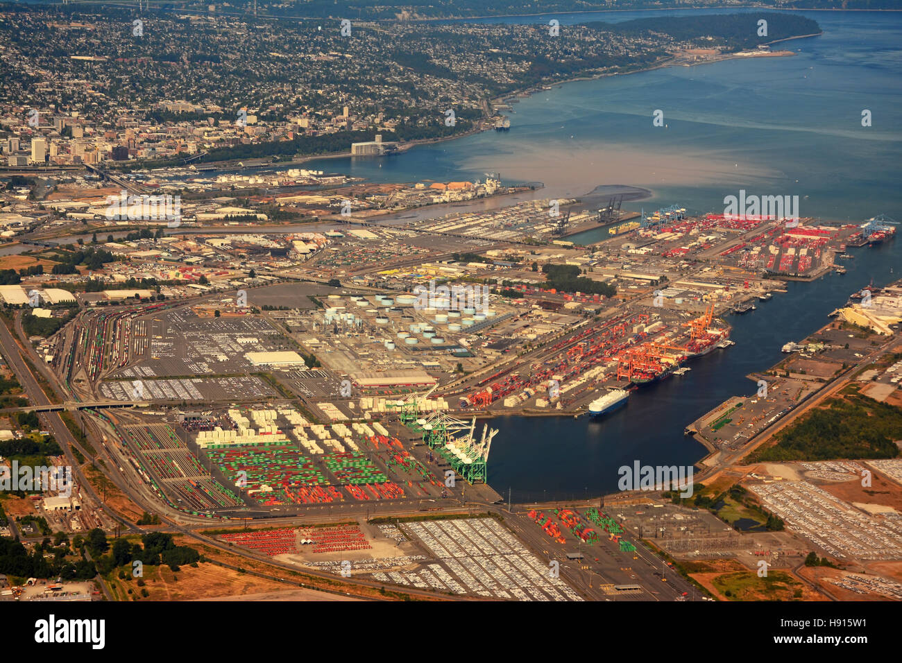 Tacoma Port aerial view, Washington, USA Stock Photo - Alamy