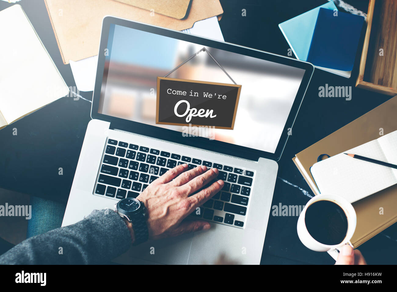 Open Signage Marketing Shop Concept Stock Photo - Alamy