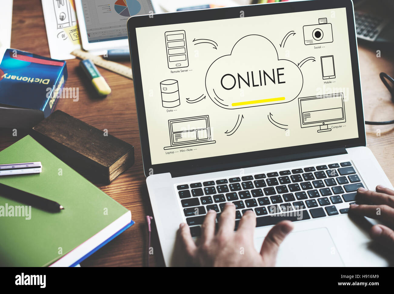 Connection book tablet data transfer hi-res stock photography and ...