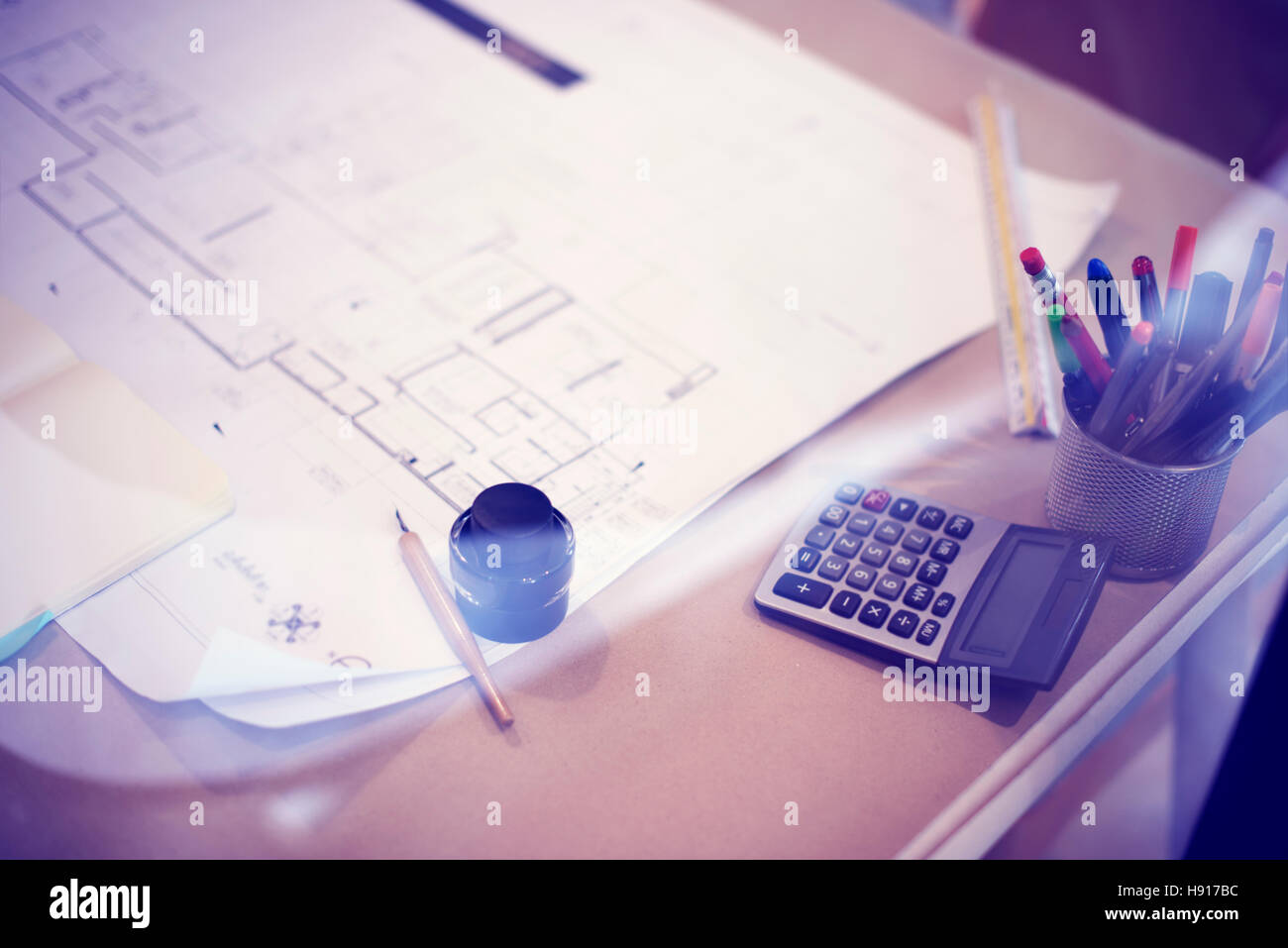 Working Table Architecture Project Planning Concept Stock Photo - Alamy