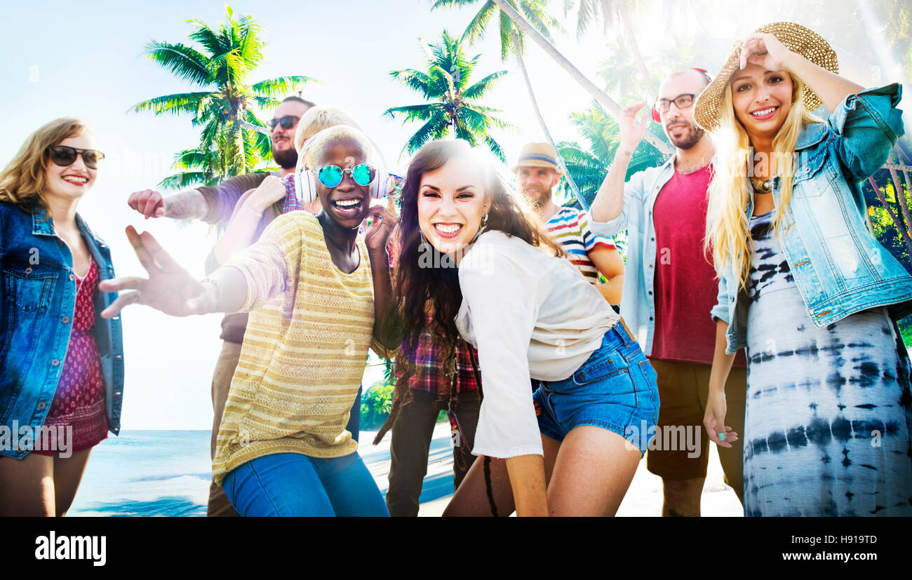 Friends Summer Beach Party Dancing Concept Stock Photo - Alamy