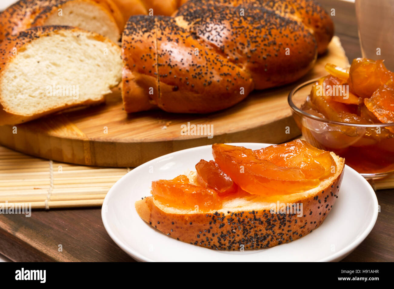 buns with poppy seeds and homemade apple jam Stock Photo - Alamy