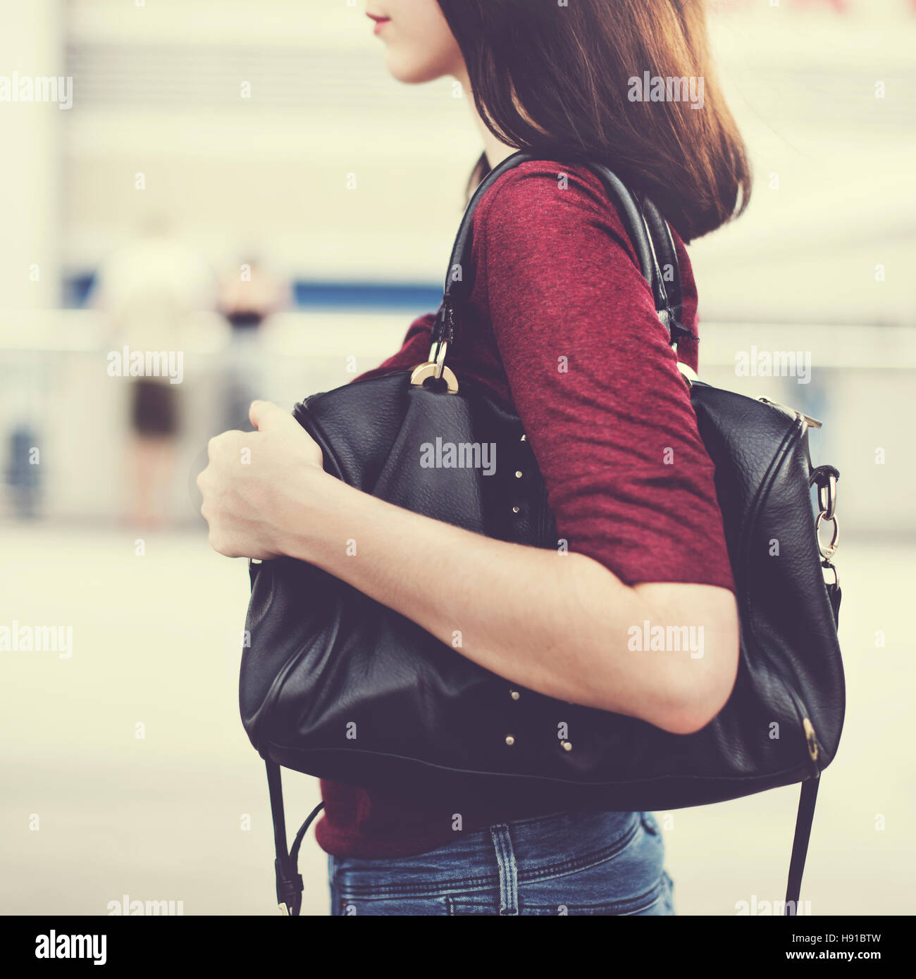 Woman Commuter City Life Traveling Downtown Walking Concept Stock Photo ...