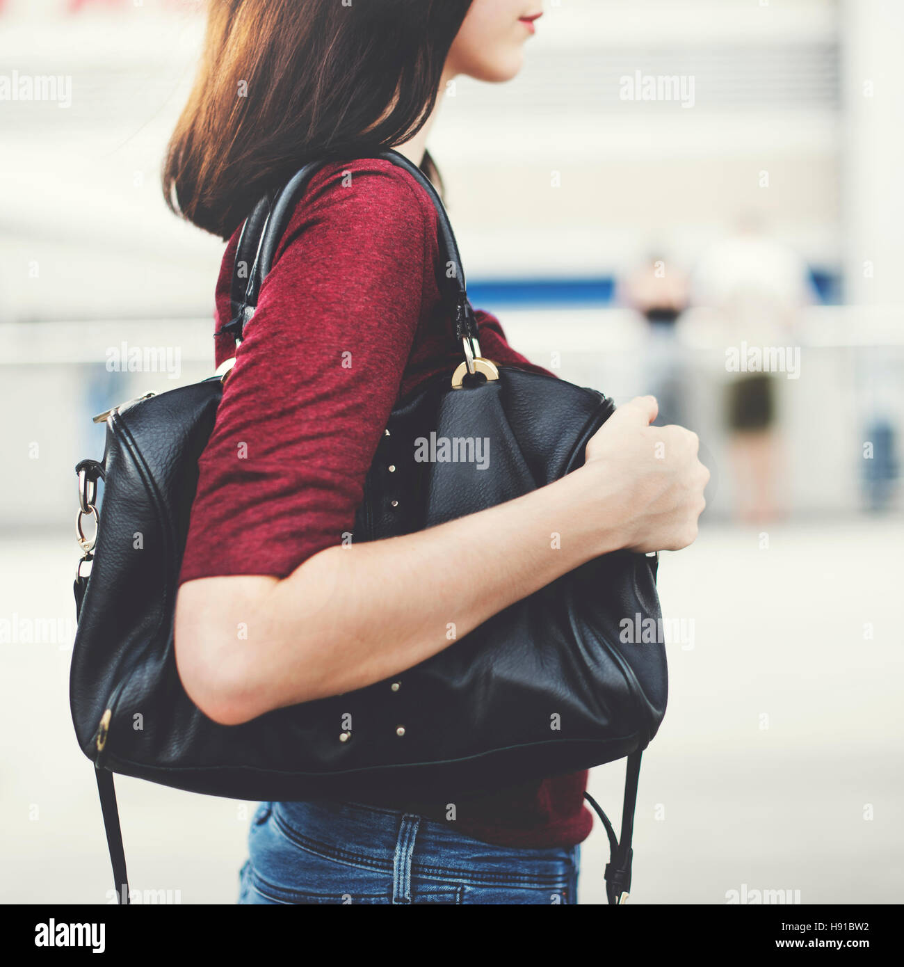 Woman Commuter City Life Traveling Downtown Walking Concept Stock Photo ...