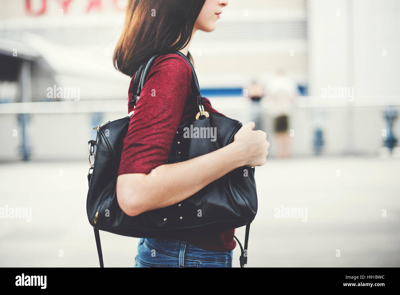Woman Commuter City Life Traveling Downtown Walking Concept Stock Photo ...