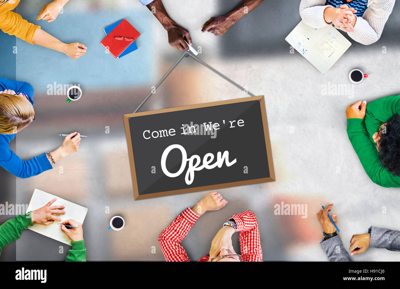 Open Signage Marketing Shop Concept Stock Photo - Alamy