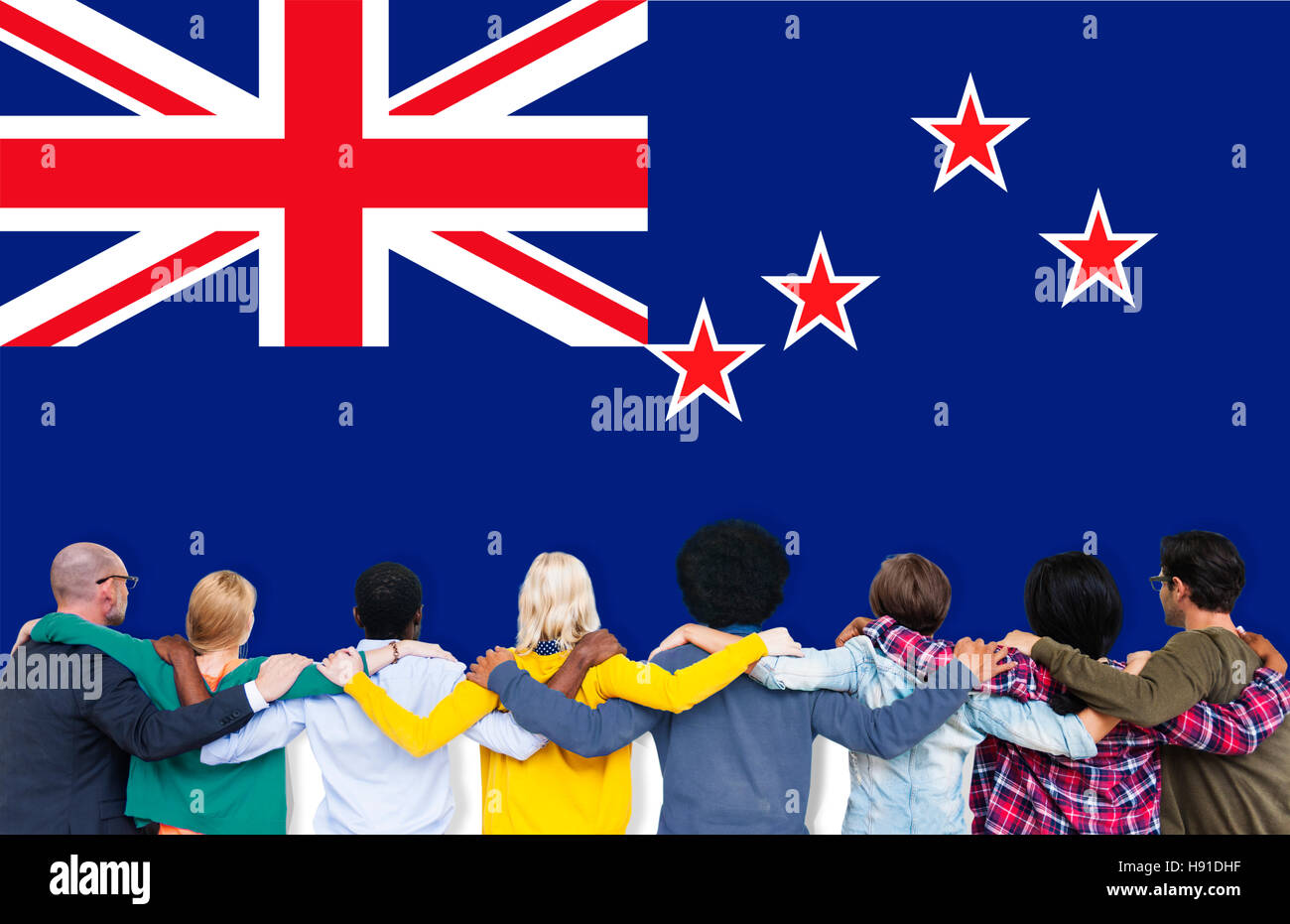New Zealand National Flag Teamwork Diversity Concept Stock Photo - Alamy