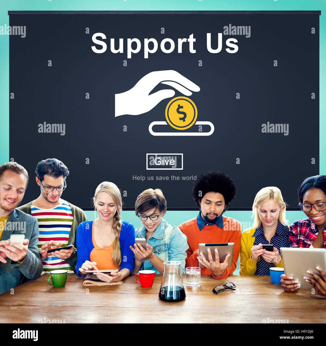 Support us Money Volunteer Donations Concept Stock Photo - Alamy