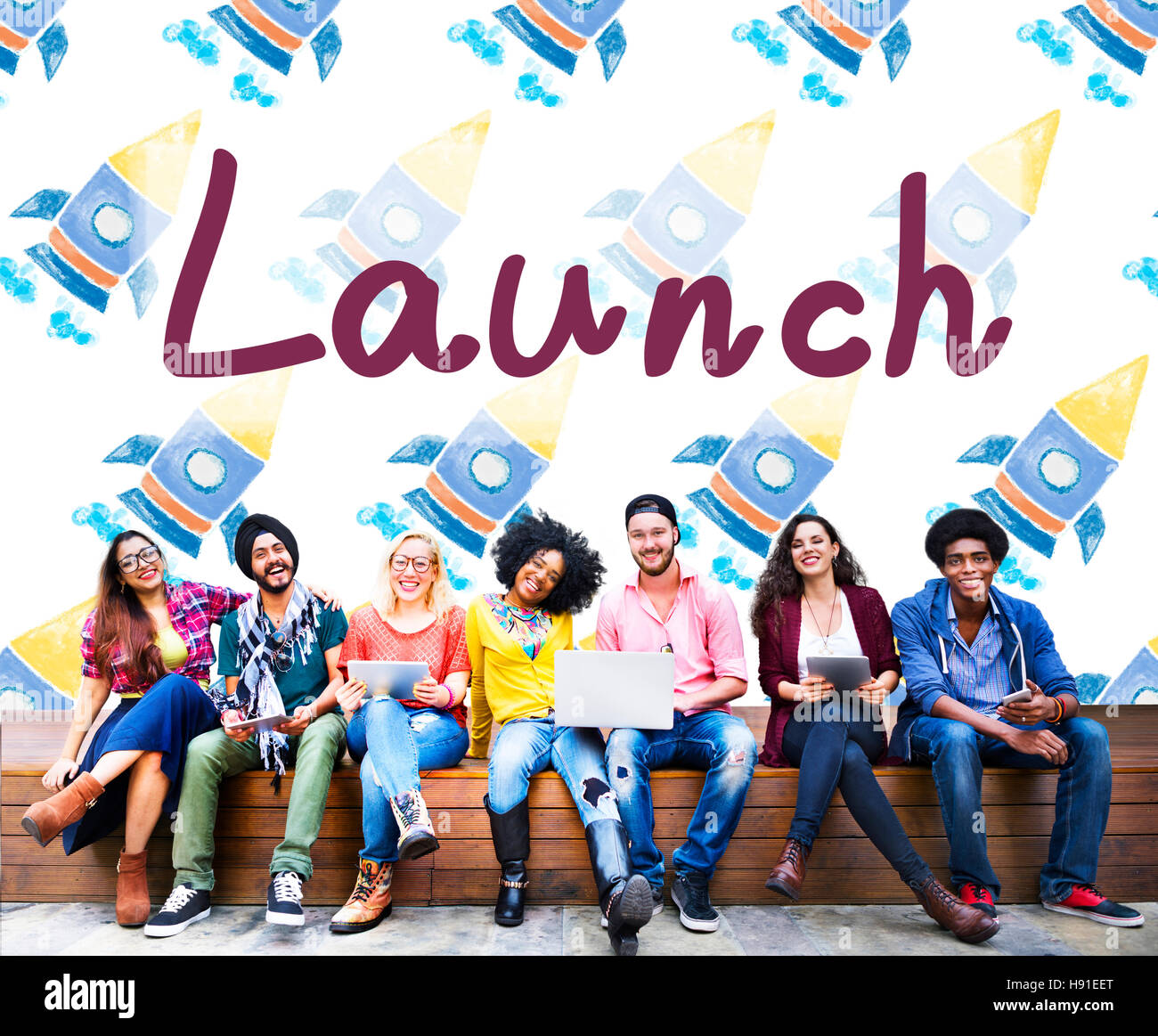 Group people launching startup hi-res stock photography and images - Alamy