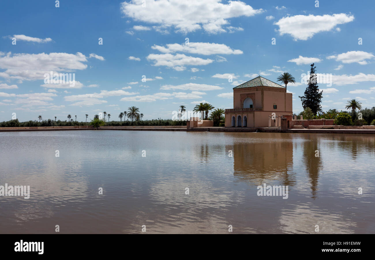 Reflections in the pool at Menara Gardens, Marrakech, Morocco North ...