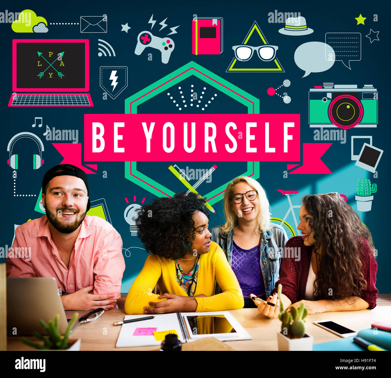 Be Yourself Self Esteem Confidence Encourage Motivation Concept Stock ...