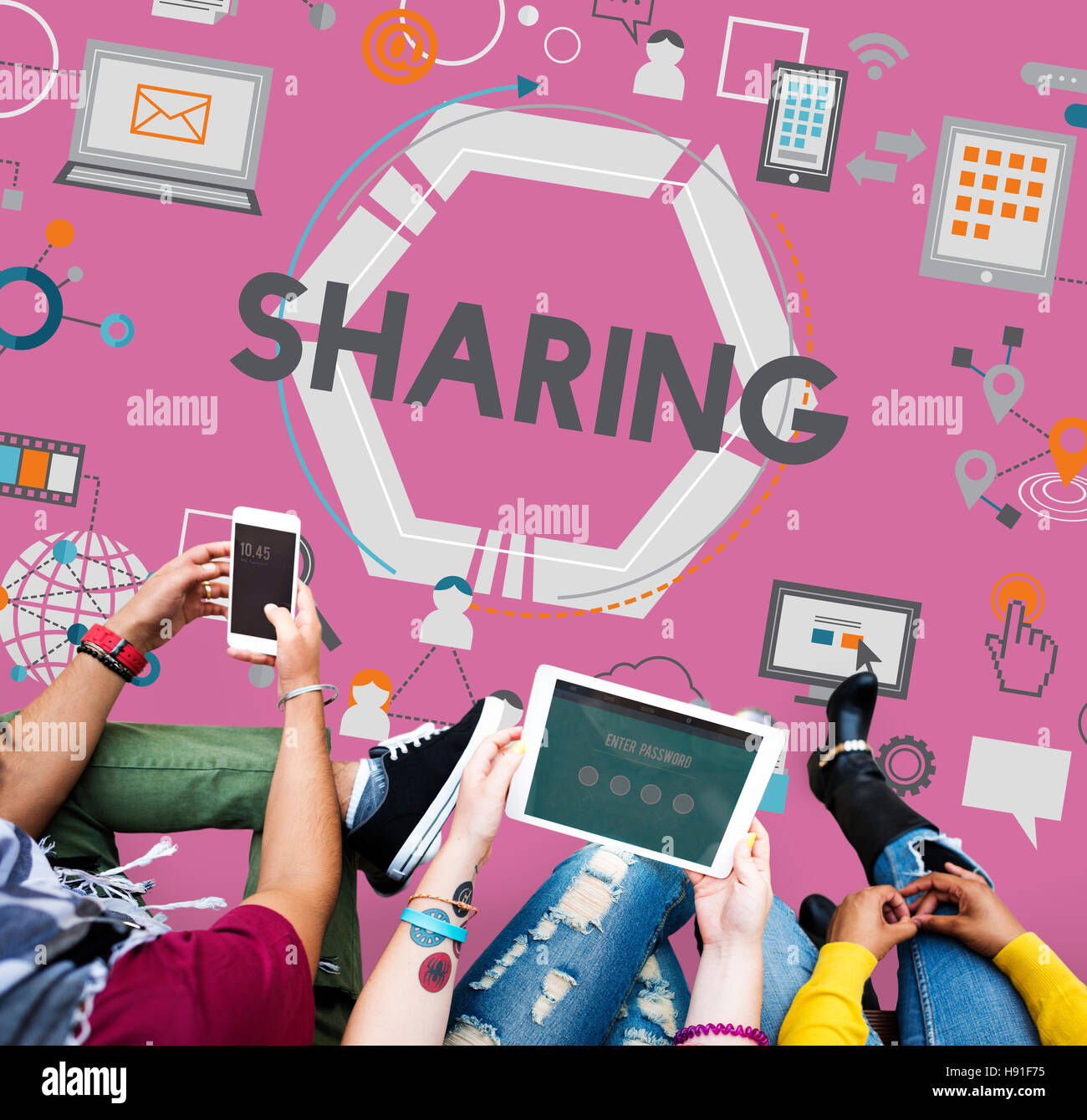 Sharing Social Media Technology Innovation Concept Stock Photo - Alamy