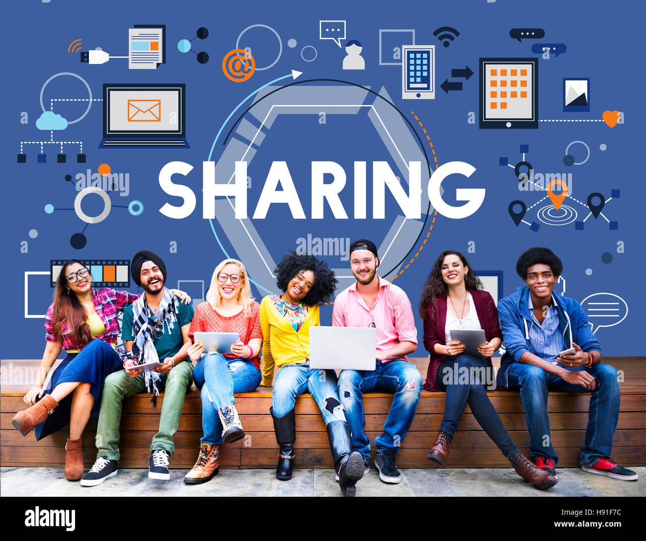Sharing Social Media Technology Innovation Concept Stock Photo - Alamy