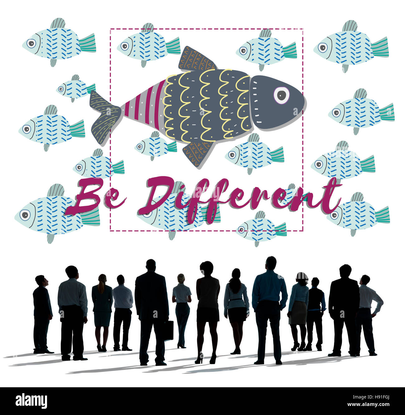 Individuality Unique Different Fish Graphic Concept Stock Photo - Alamy