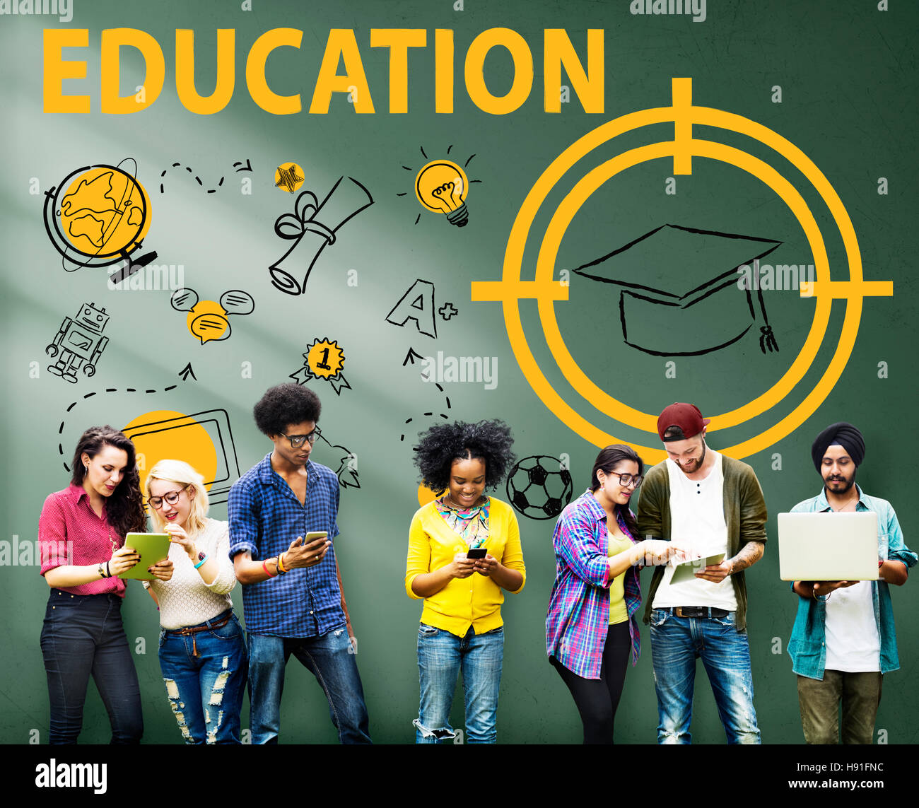 Education Word Hat Computer Learning Graphic Concept Stock Photo - Alamy