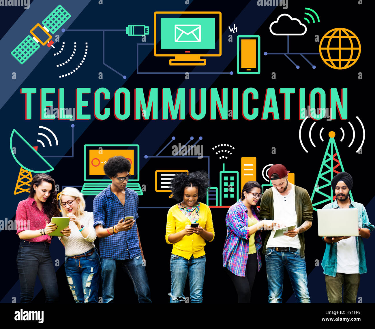 Telecommunication Connection Links Networking Concept Stock Photo - Alamy