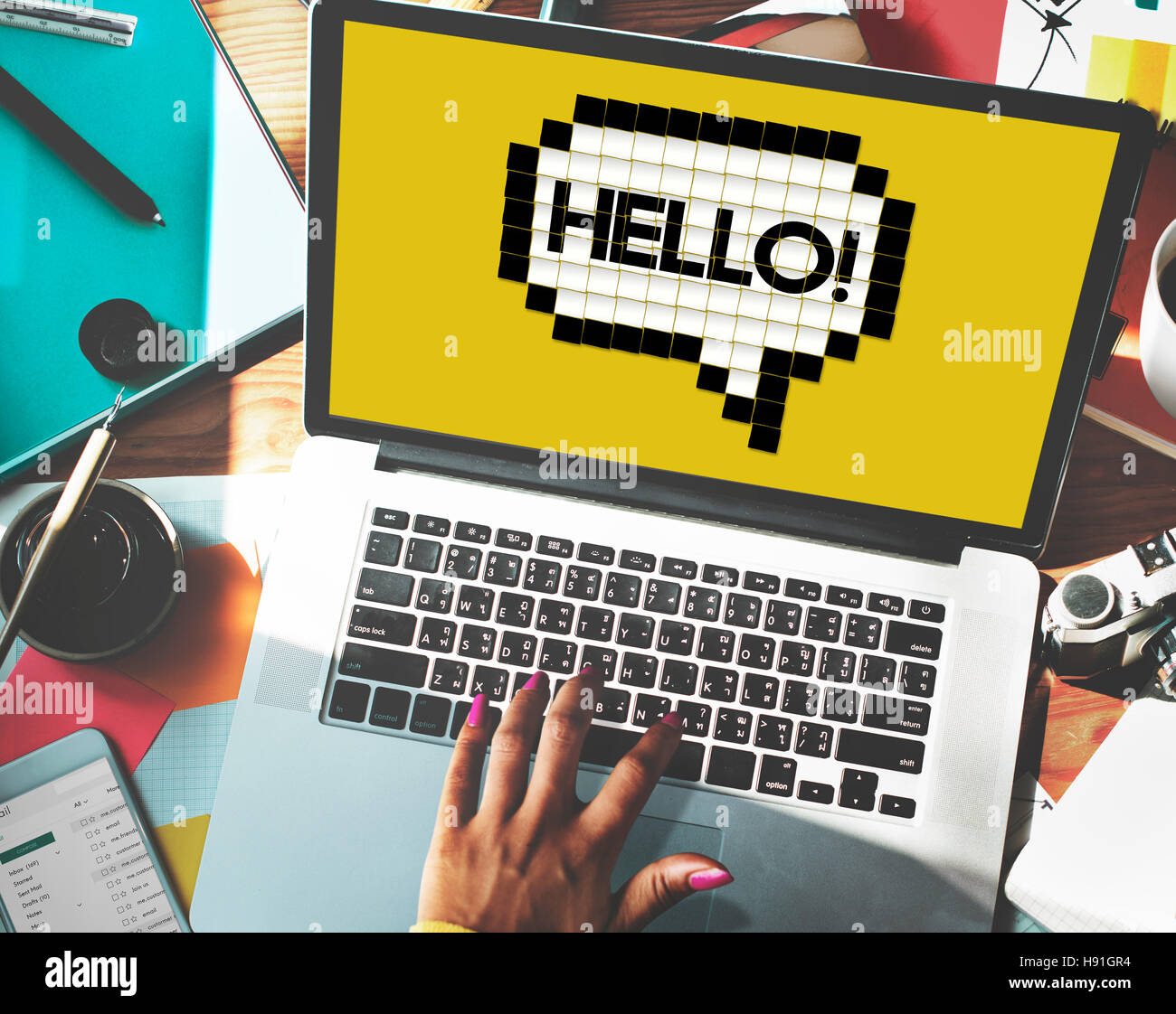 Hello Speech Bubble Technology Graphic Concept Stock Photo - Alamy
