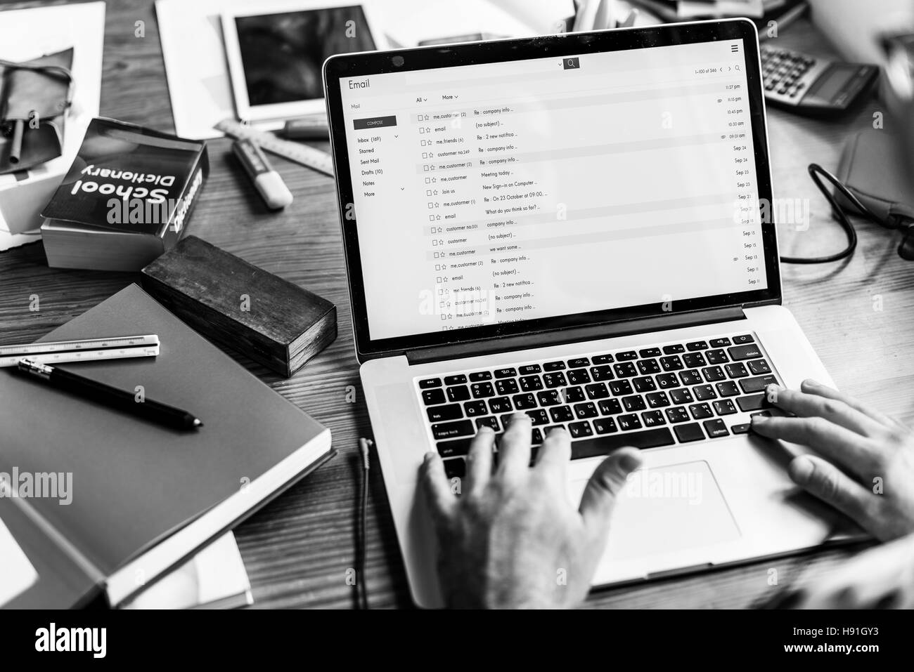 Email Working Using Laptop Technology Concept Stock Photo - Alamy