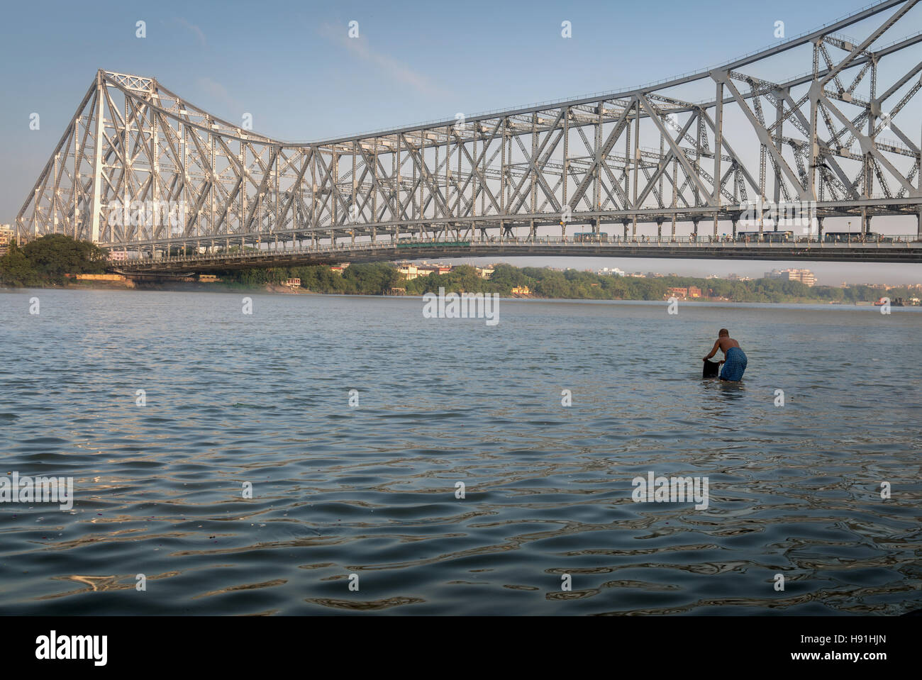 Historic Howrah bridge on the river Hooghly (Ganges) at Kolkata, India ...