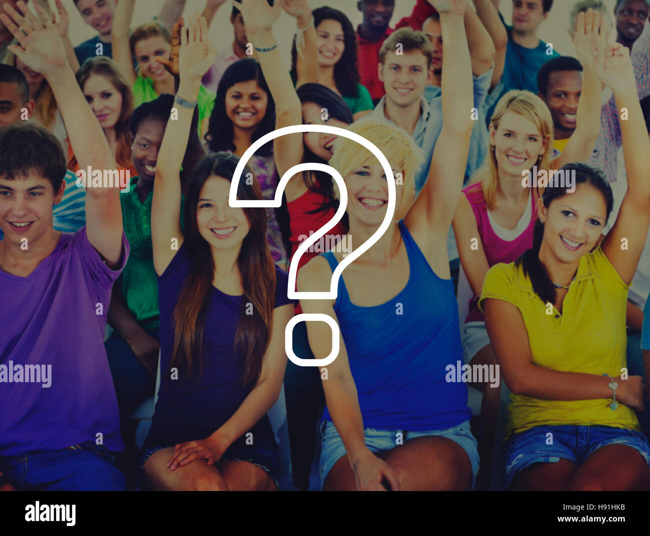 Group People Crowd Cooperation Question Mark Concept Stock Photo - Alamy