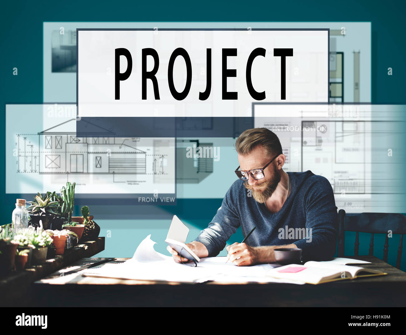 Plan Project Architecture Blueprint Drawing Concept Stock Photo - Alamy