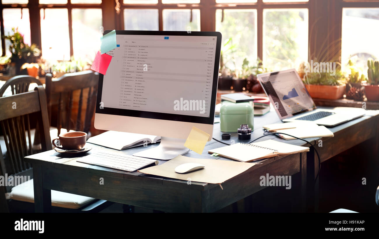 Workplace Office Workspace Email Global Communication Concept Stock ...