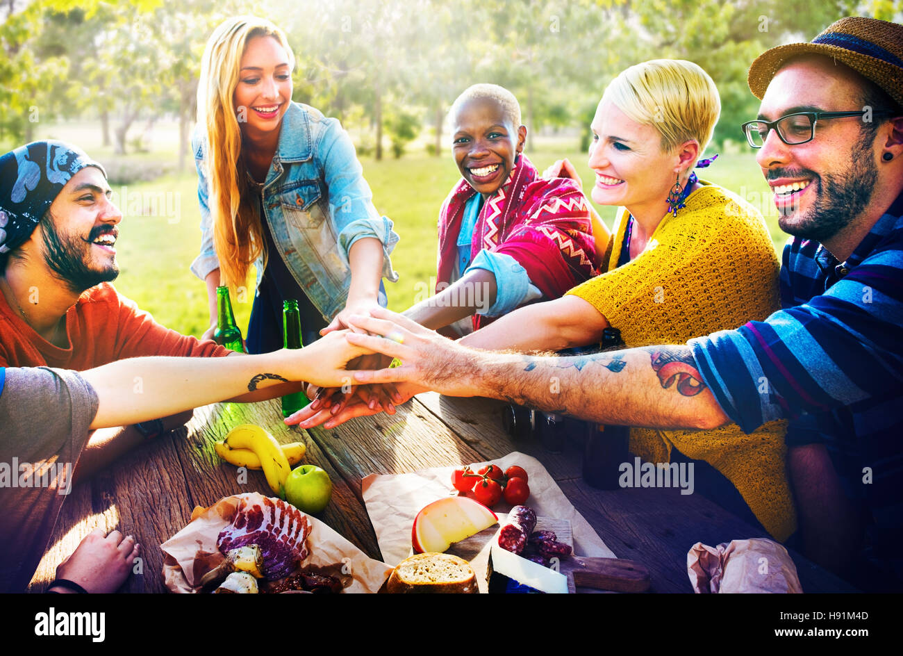 Friends Outdoors Camping Teamwork Unity Concept Stock Photo - Alamy