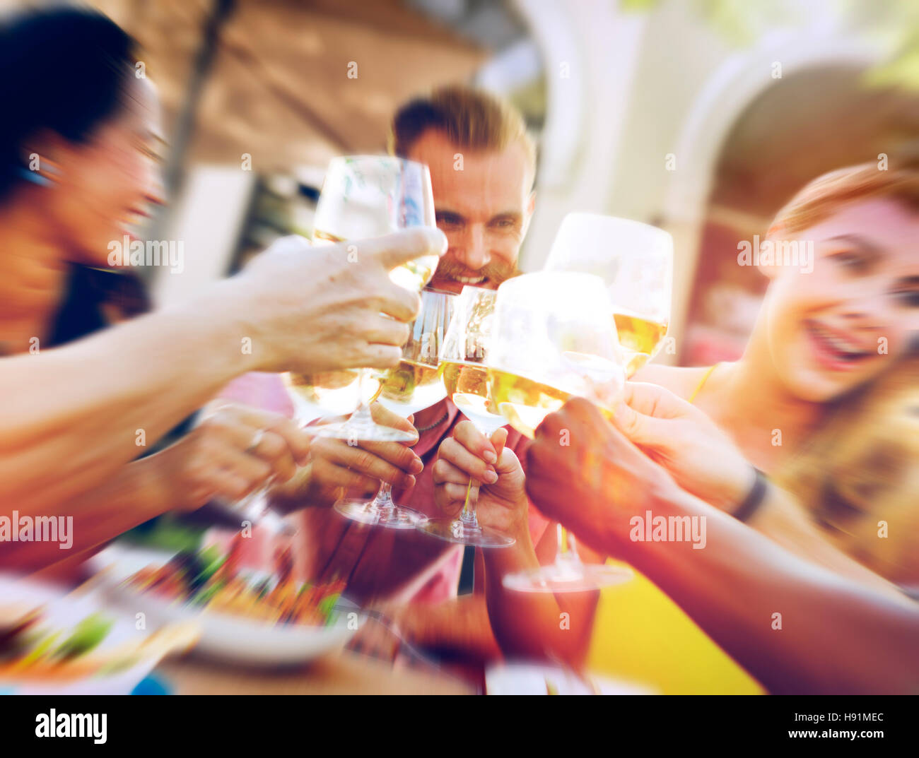 Friends Drinking Lunch Outdoors Party Stock Photo - Alamy