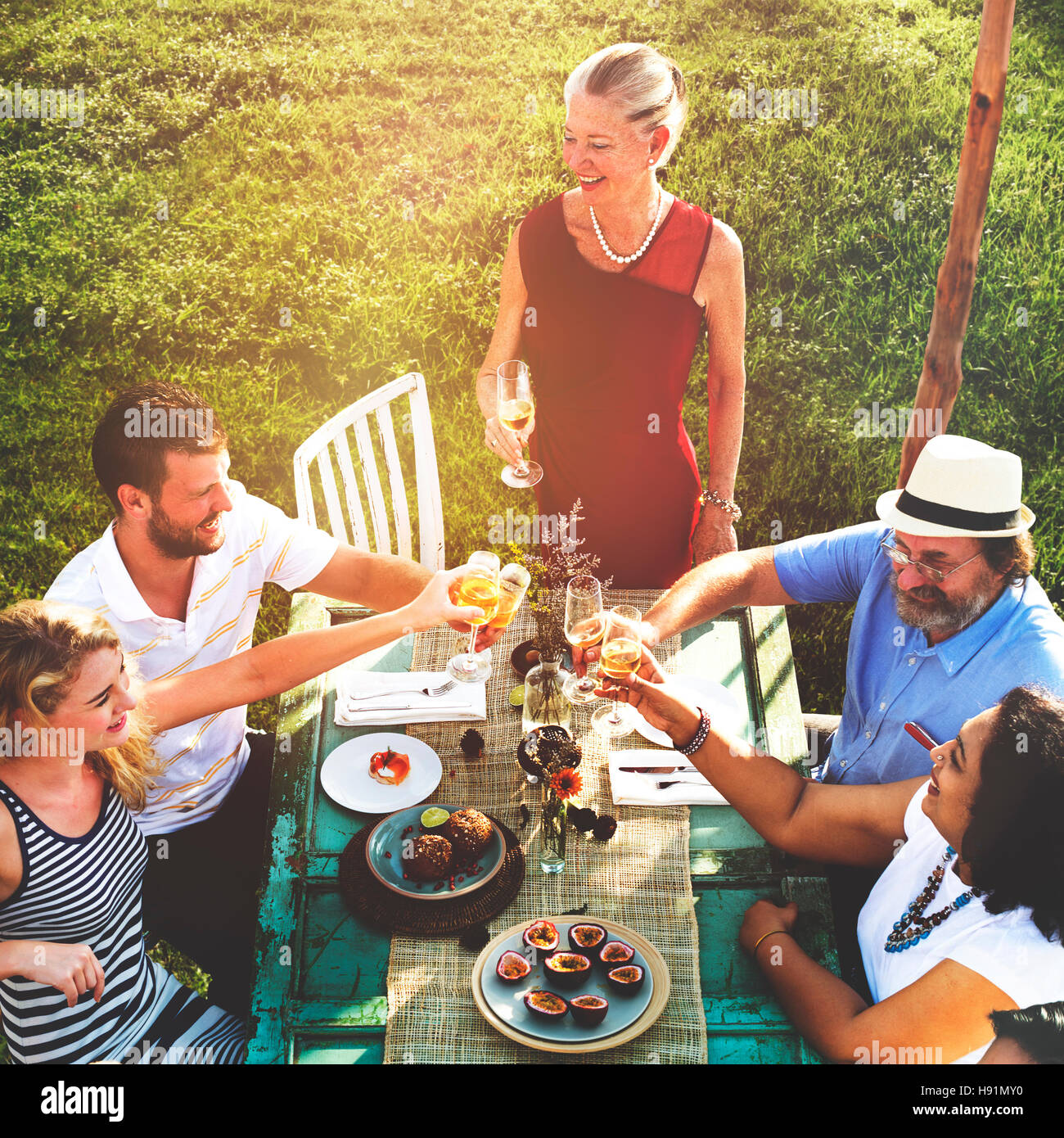 Diverse Neighbors Drinking Party Yard Concept Stock Photo - Alamy