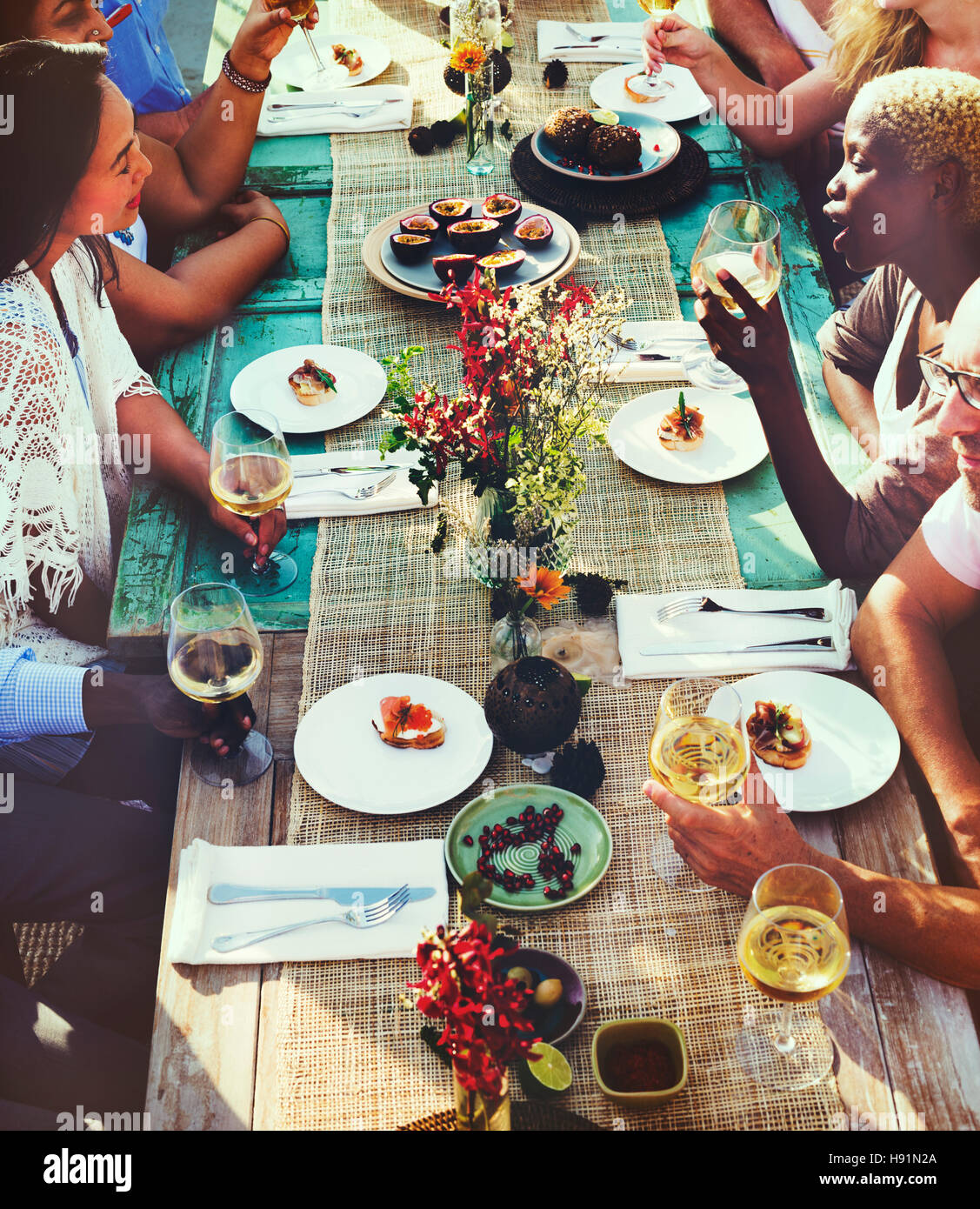 Diverse Friends People Group Eating Food Concept Stock Photo - Alamy