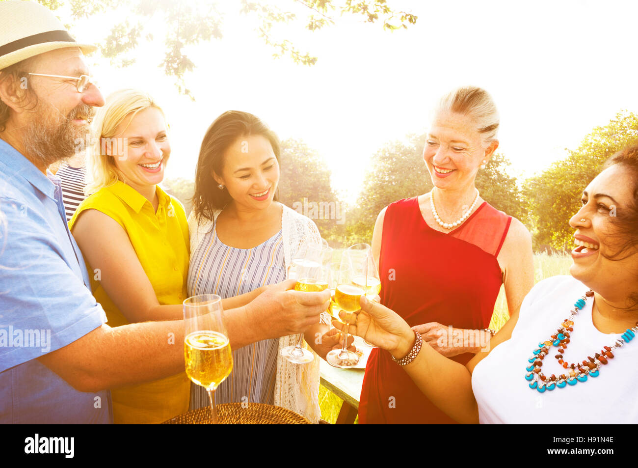 Diverse Neighbors Drinking Party Yard Concept Stock Photo - Alamy