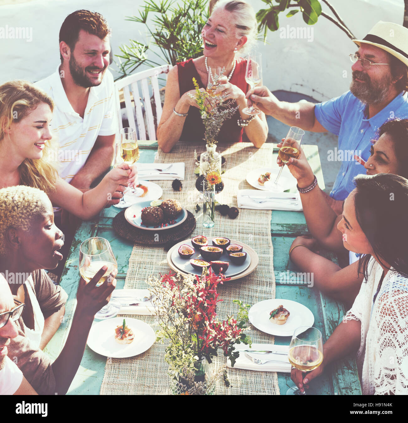 Friends Friendship Outdoor Dining People Concept Stock Photo - Alamy