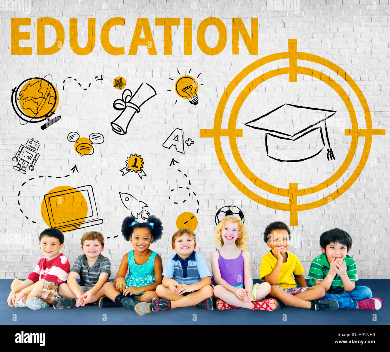 Education Word Hat Computer Learning Graphic Concept Stock Photo - Alamy