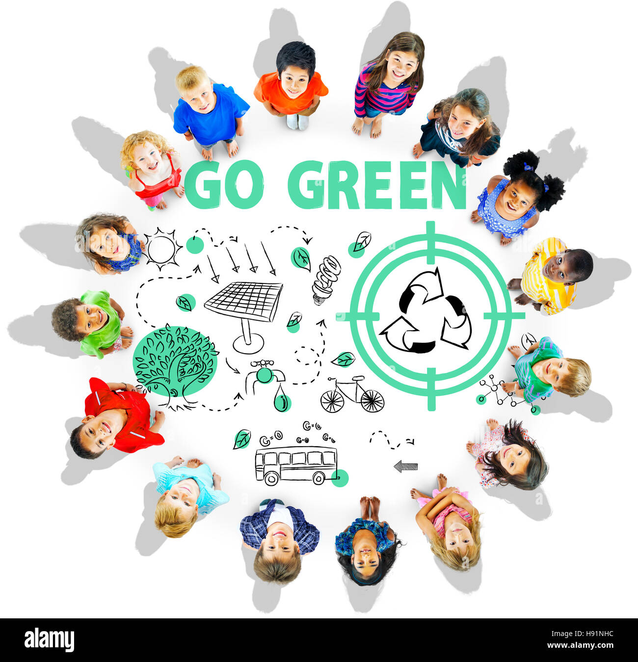 Go Green Reuse Sun Bus Arrow Concept Stock Photo - Alamy
