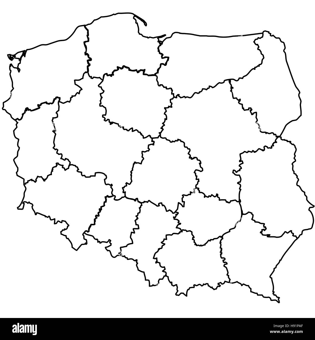 flags of regions on administration map of poland Stock Photo - Alamy