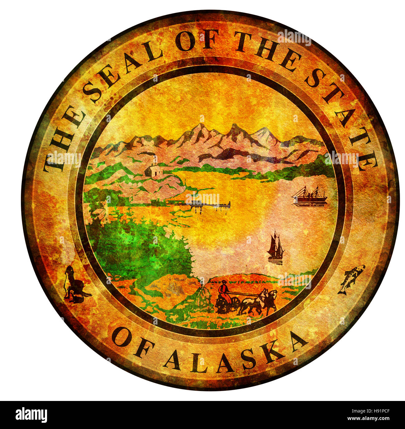 old vintage isolated over white symbol of alaska Stock Photo - Alamy