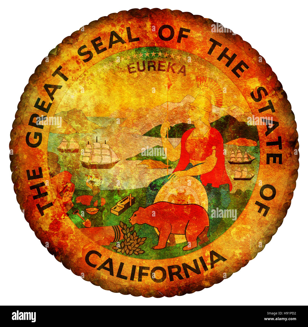 old vintage isolated over white symbol of california Stock Photo - Alamy