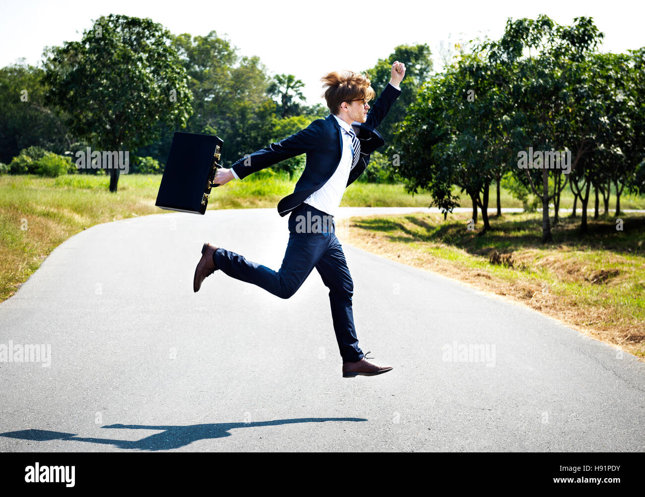 Businessman Running Jumping Aspirations Environment Concept Stock Photo ...
