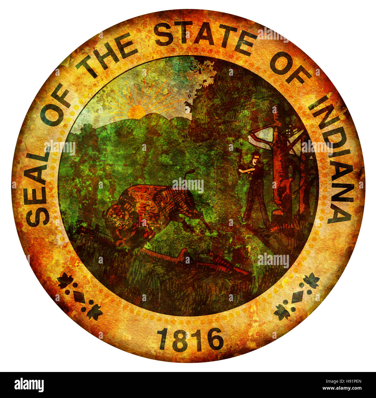 old vintage isolated over white symbol of indiana Stock Photo - Alamy