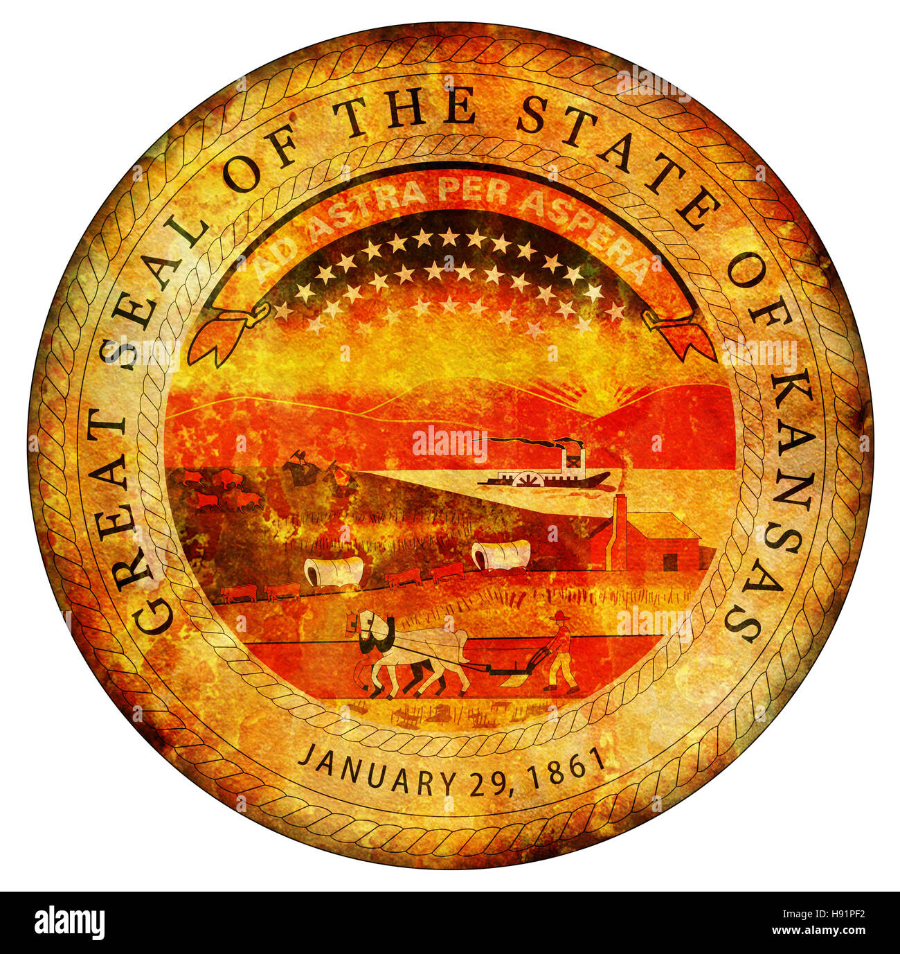 old vintage isolated over white symbol of kansas Stock Photo - Alamy