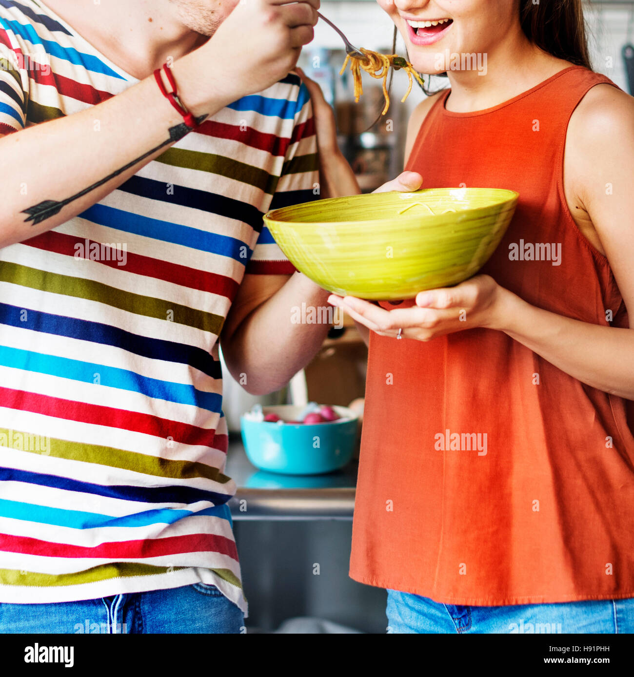 Couple Eating Food Feeding Sweet Concept Stock Photo - Alamy