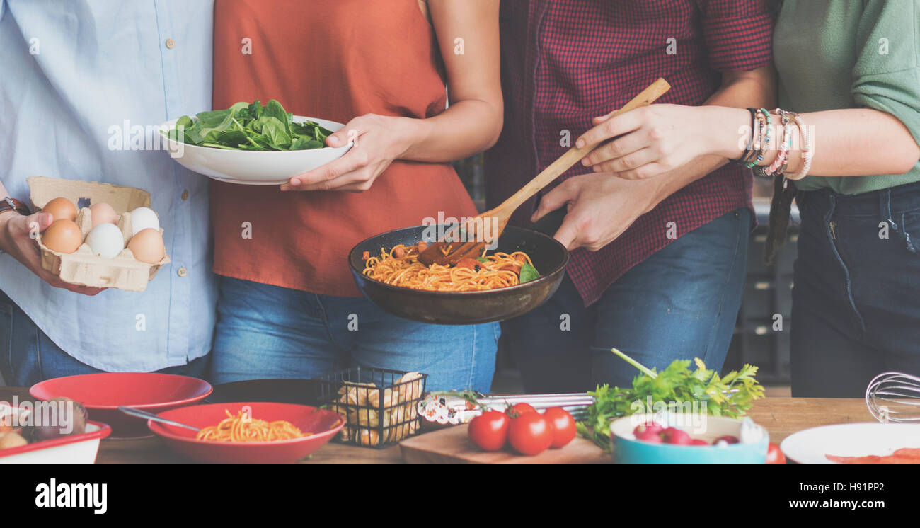 Friends Kitchen Cooking Dining Togetherness Concept Stock Photo - Alamy