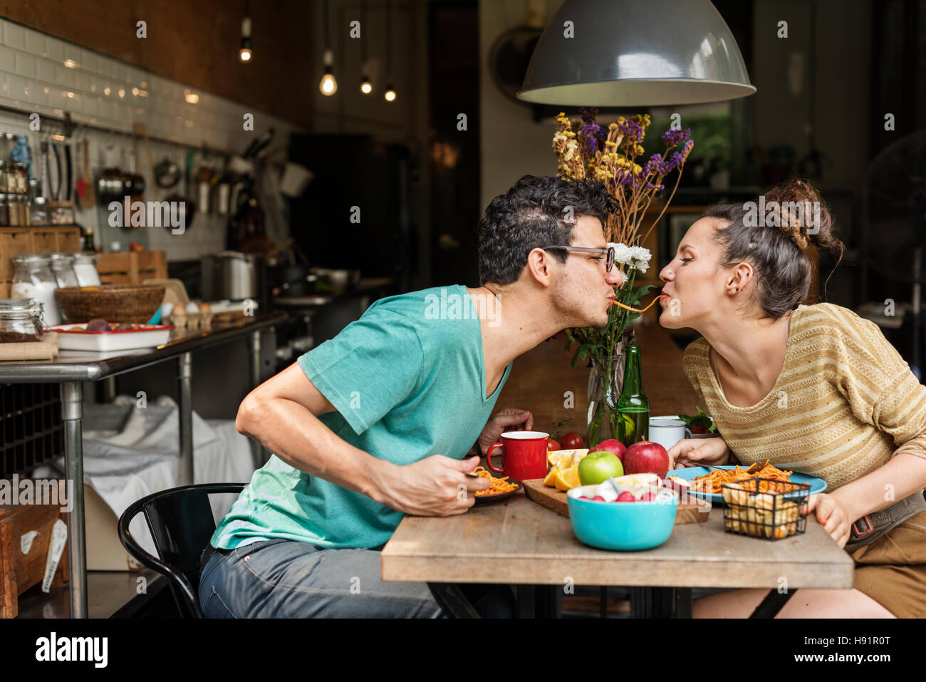 Couple Eating Food Feeding Sweet Concept Stock Photo - Alamy