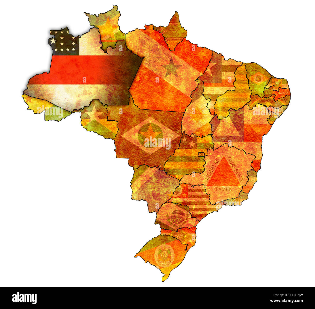amazonas state on admistration map of brazil with flags Stock Photo - Alamy