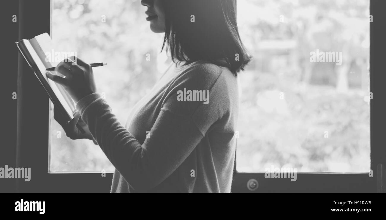 Lady notebook Black and White Stock Photos & Images - Alamy